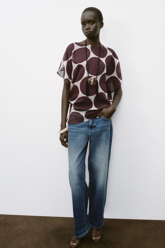 SHEER POLKA DOT TOP - Ecru / Maroon | ZARA Hungary / Magyarország