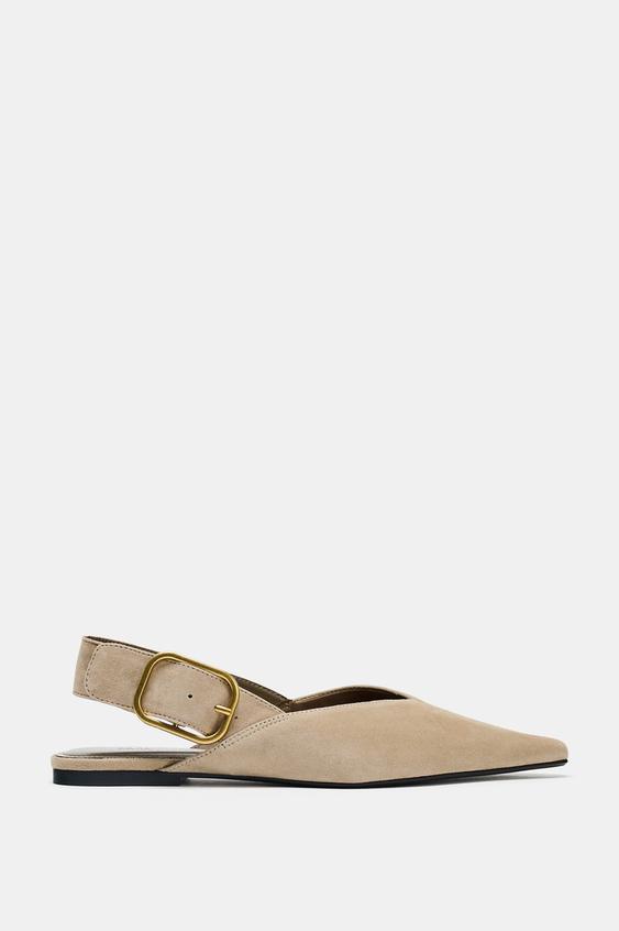 SPLIT SUEDE SLINGBACK SHOES WITH BUCKLE - Beige | ZARA Australia