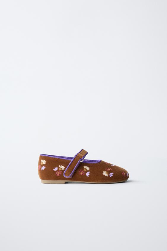 EMBROIDERED BALLET FLATS - Brown | ZARA Canada