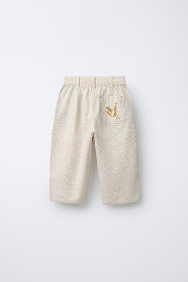 PANTALON SEERSUCKER BRODÉ OISEAU - Écru | ZARA France