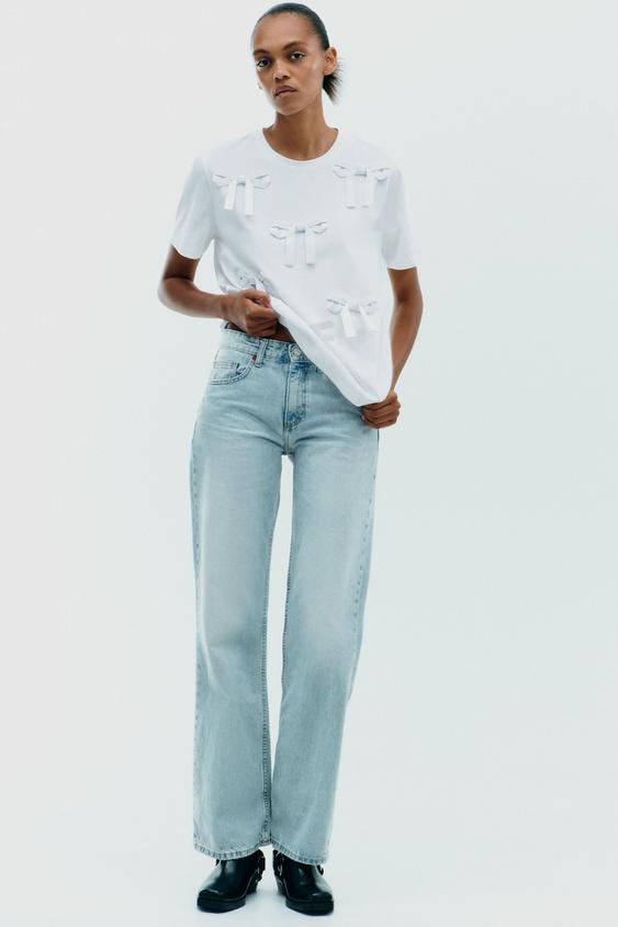 ТЕНИСКА С ВРЪЗКИ - Бял | ZARA България / Bulgaria