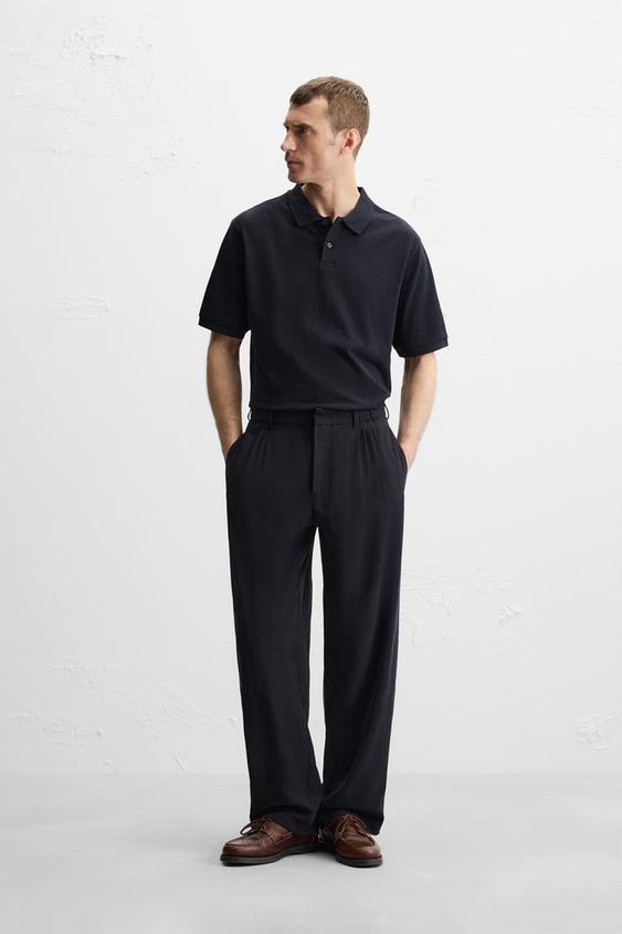 WASHED TEXTURED PIQUÉ POLO SHIRT - Navy blue | ZARA Saudi Arabia
