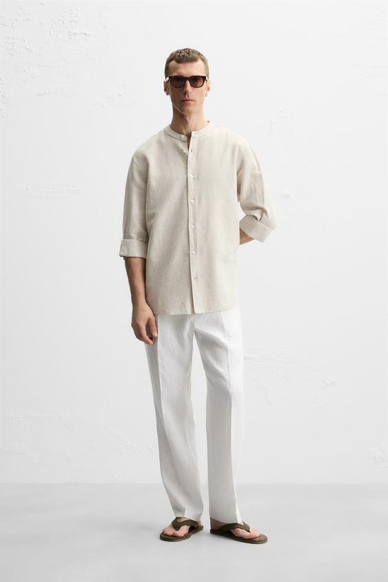 100% LINEN PLEATED PANTS - White | ZARA Canada