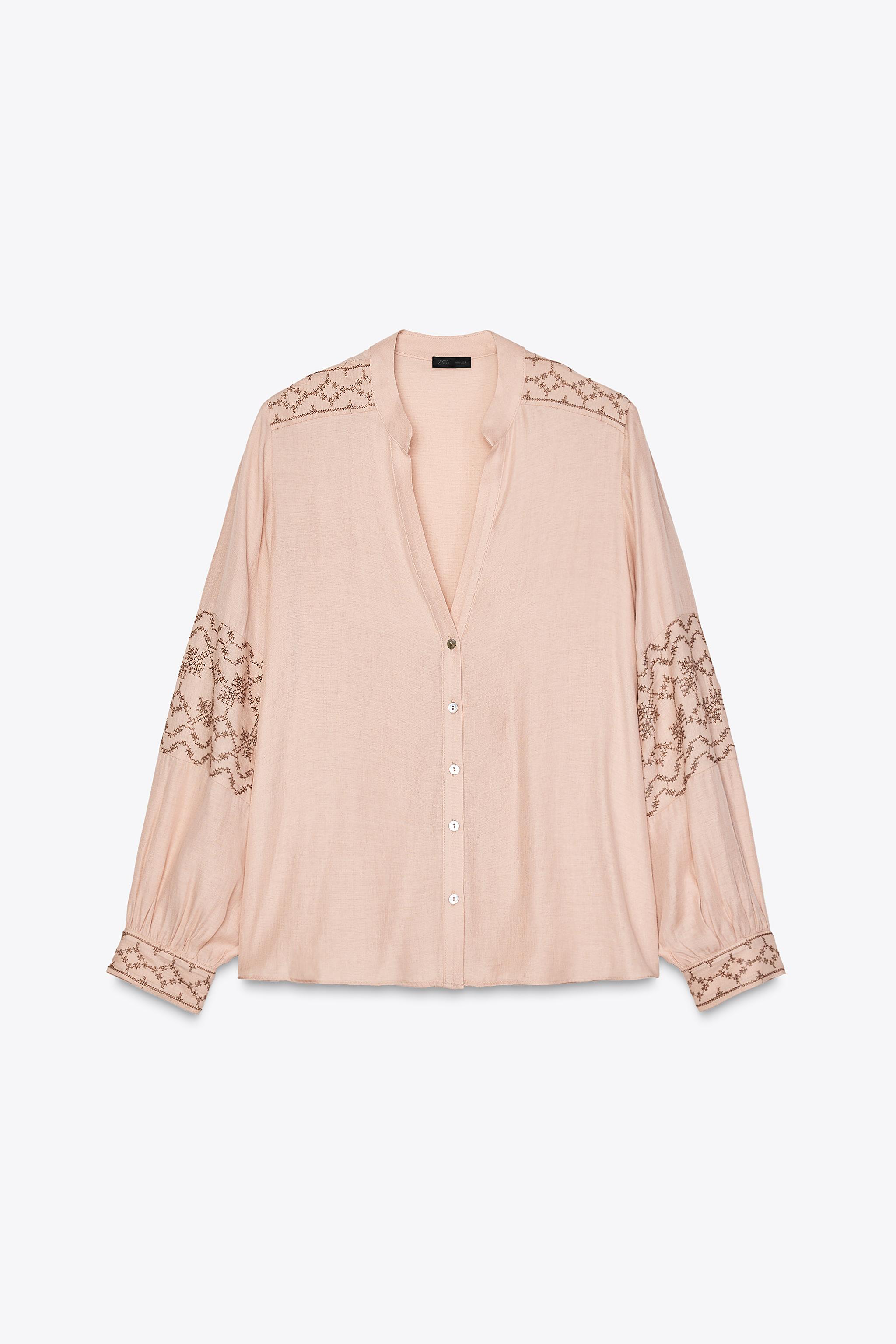 EMBROIDERED BLOUSE - Beige-pink | ZARA United States EMBROIDERED BLOUSE - Beige-pink | ZARA United States