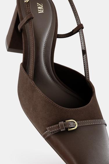 CHAUSSURES À TALONS OUVERTES À L'ARRIÈRE AVEC TALON BLOC - Marron ...