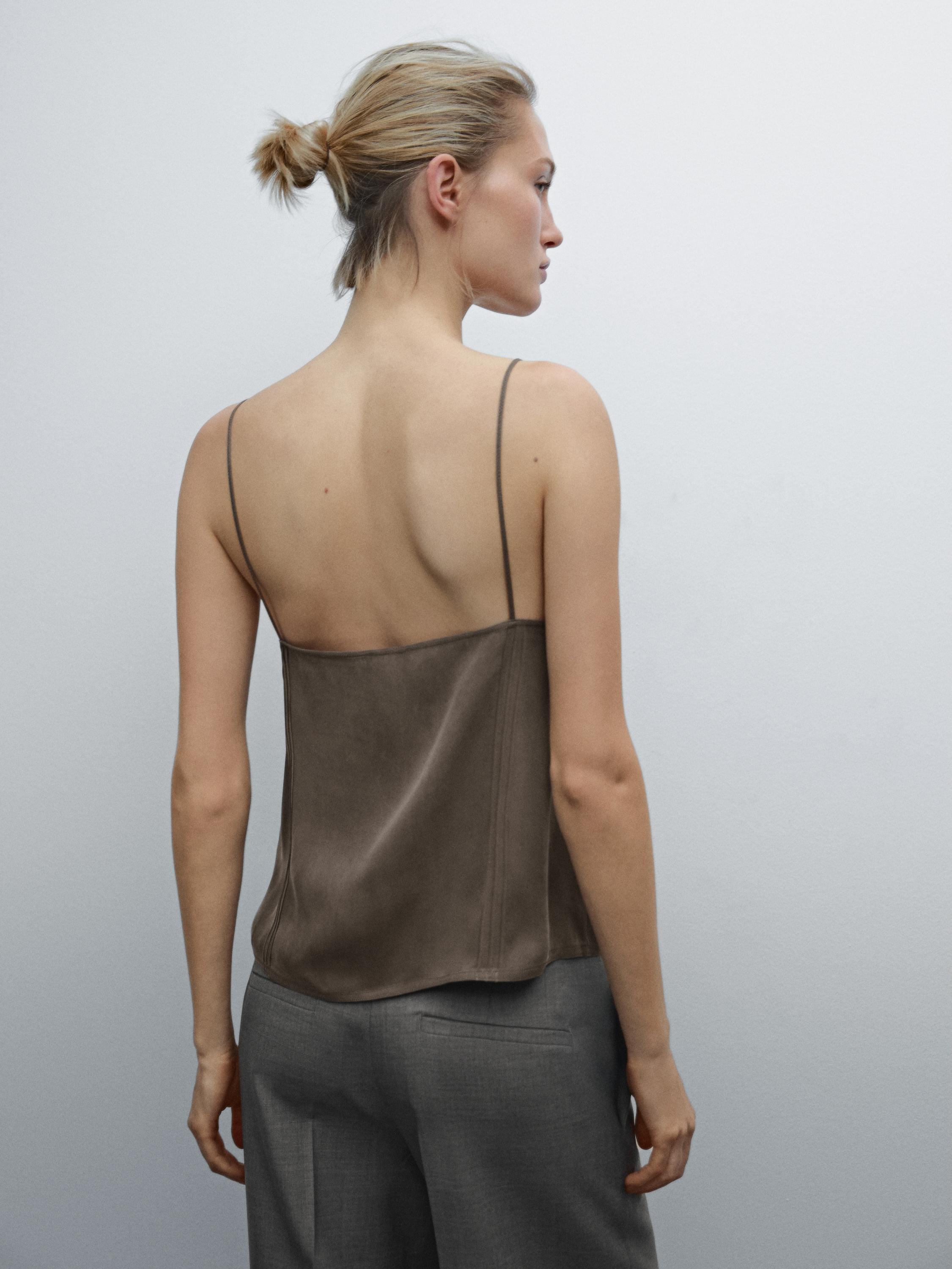 Strappy lace-trimmed top - Charcoal gray | ZARA United States Strappy lace-trimmed top - Charcoal gray | ZARA United States