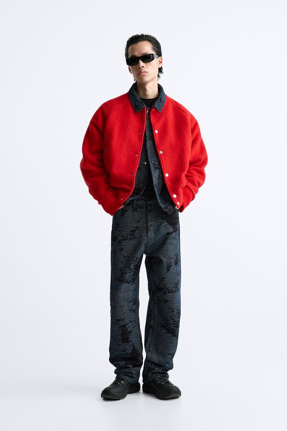 STRAIGHT-LEG JACQUARD JEANS - Blue | ZARA Georgia