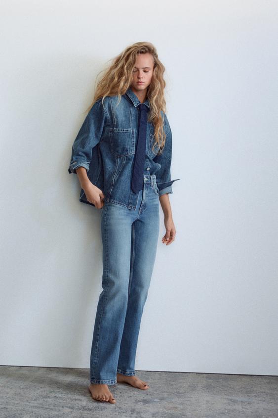 TRF STRAIGHT HIGH-WAIST JEANS - Blue | ZARA Saudi Arabia