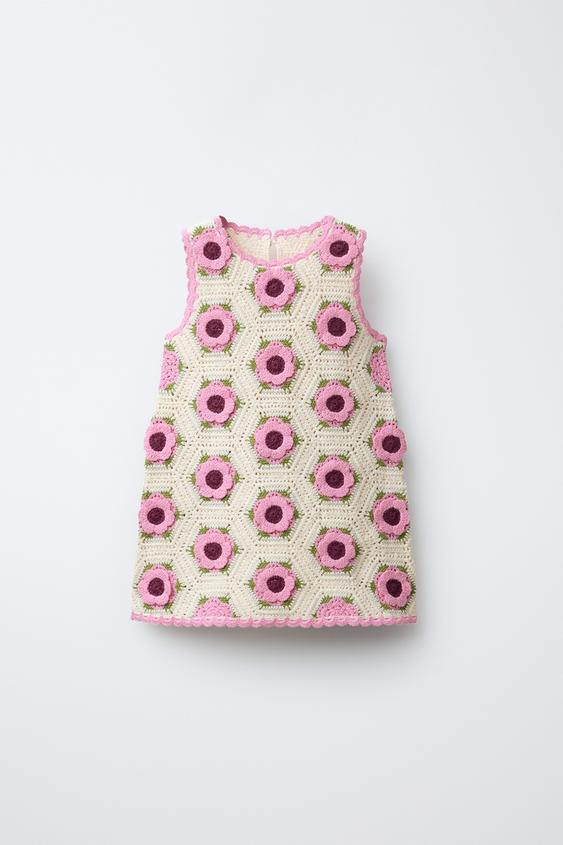 GAUN RAJUTAN RENDA BUNGA - Pink | ZARA Indonesia