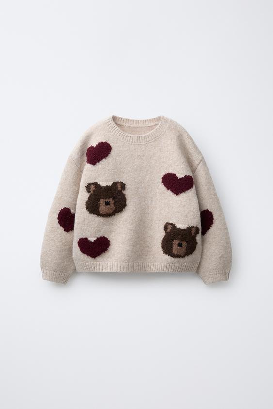 KNIT BEAR AND HEART SWEATER - Light beige | ZARA United Kingdom