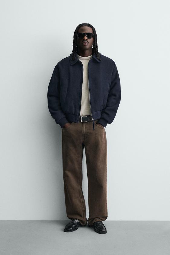 CROPPED FIT PADDED CLOTH JACKET - Navy blue | ZARA UAE - Dubai/Sharjah ...