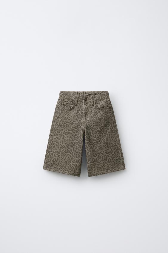 ANIMAL PRINT DENIM BERMUDA SHORTS - Brown | ZARA Ireland
