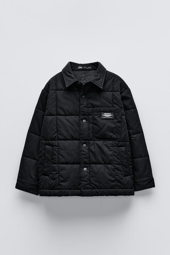 QUILTED OVERSHIRT WITH LABEL - Black | ZARA Turkey
