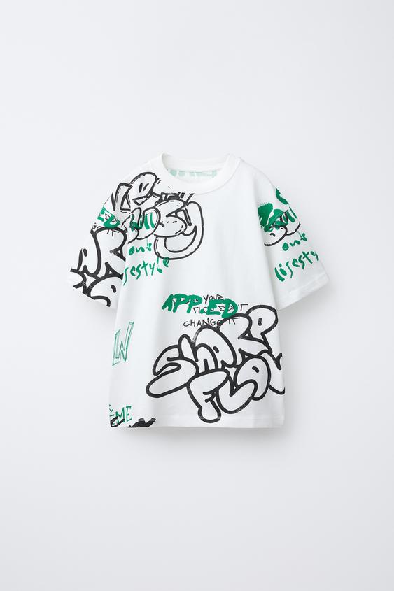 GRAFFITI PRINT T-SHIRT - White | ZARA New Zealand