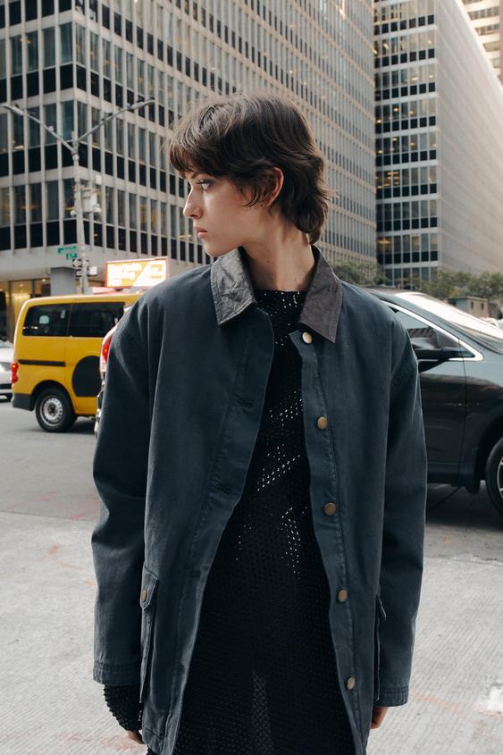 CONTRAST COLLAR JACKET ZW COLLECTION - Blue | ZARA Australia