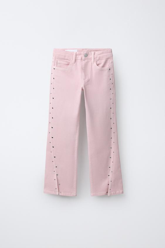STUDDED BOOTCUT JEANS WITH SLITS - Pink / White | ZARA United States