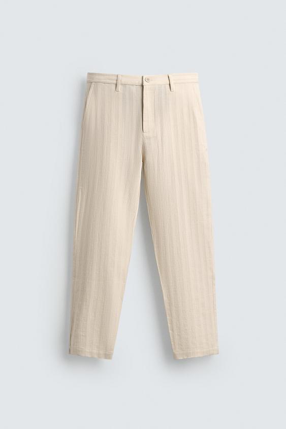 STRIPED STRUCTURED CHINO TROUSERS - Oyster-white | ZARA Australia