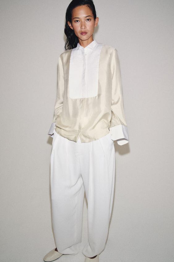 CHEMISE POITRINE SOIE 100% ZW COLLECTION - Écru moyen | ZARA Suisse ...