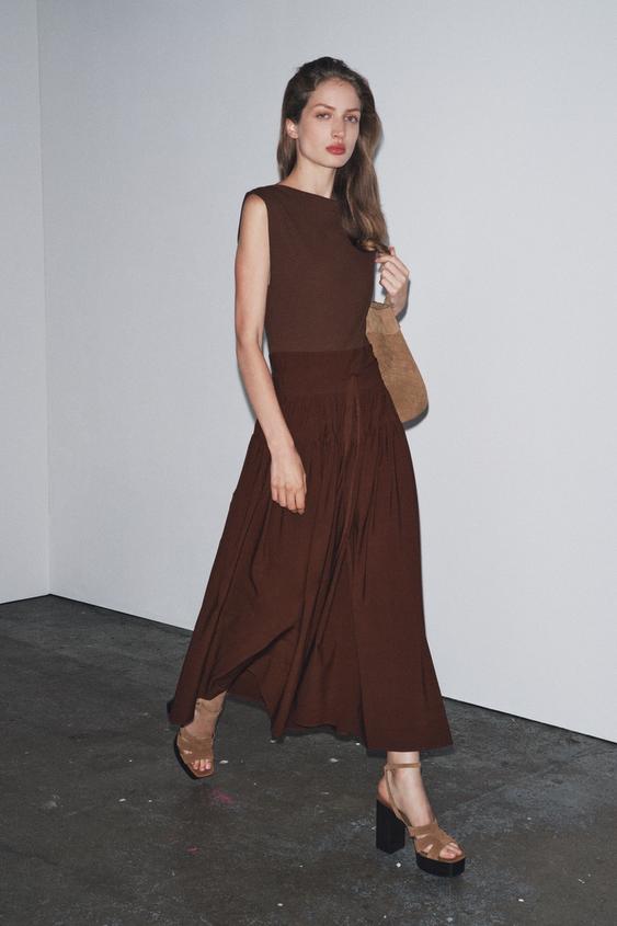 COMBINATION RUCHED DRESS - Brown | ZARA United States