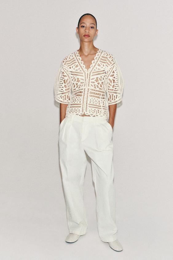 ZW COLLECTION CROCHET TOP - Ecru | ZARA India