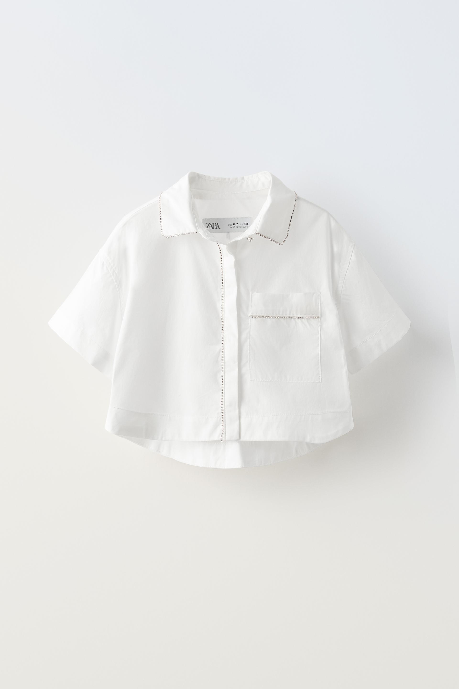 CROPPED SHIRT WITH RHINESTONES - White | ZARA Ireland