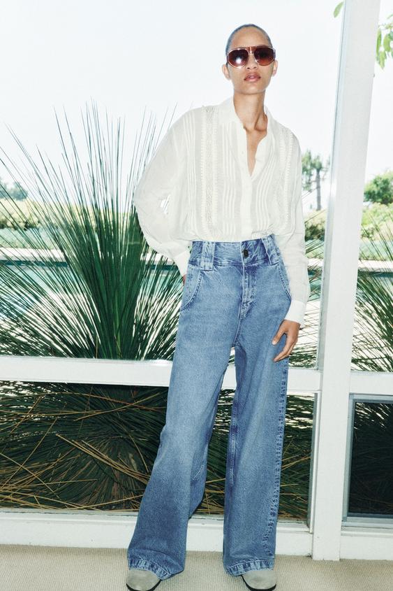 Zw Collection Shirt With Lace Trims White Zara Cambodia