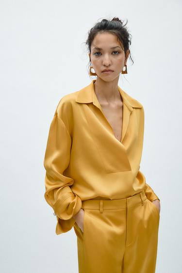 Zw Collection Satin Shirt Yellow Zara India
