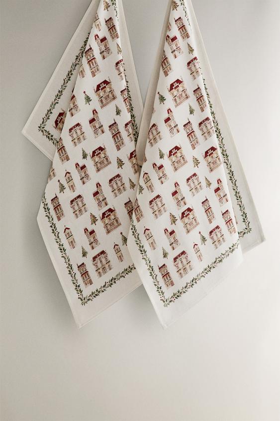 PACK OF COTTON CHRISTMAS HOUSE TEA TOWELS (PACK OF 2) - Red | ZARA Ireland