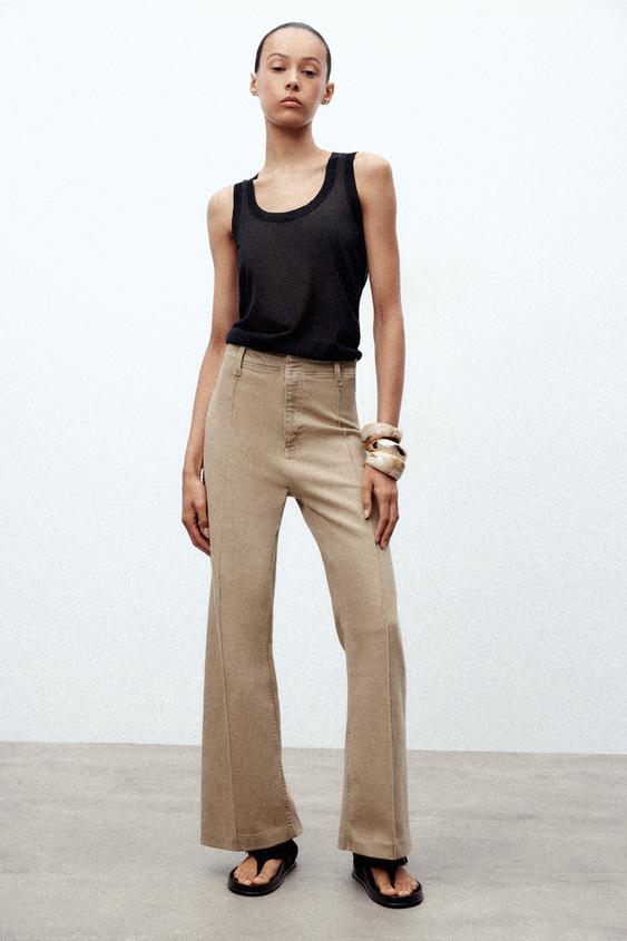 ZW COLLECTION HIGH WAIST WIDE LEG JEANS - SAND/BROWN | ZARA United States