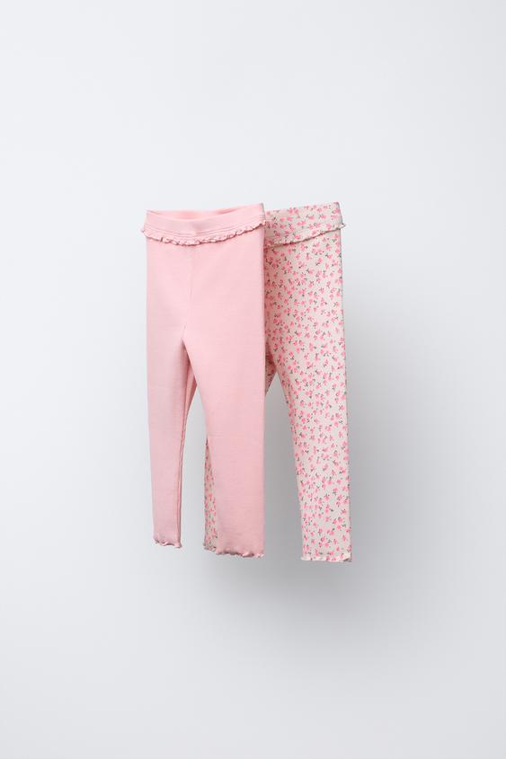 SET DOI PANTALONI LEGGING REIAȚI CU FLORI - Roz | ZARA România