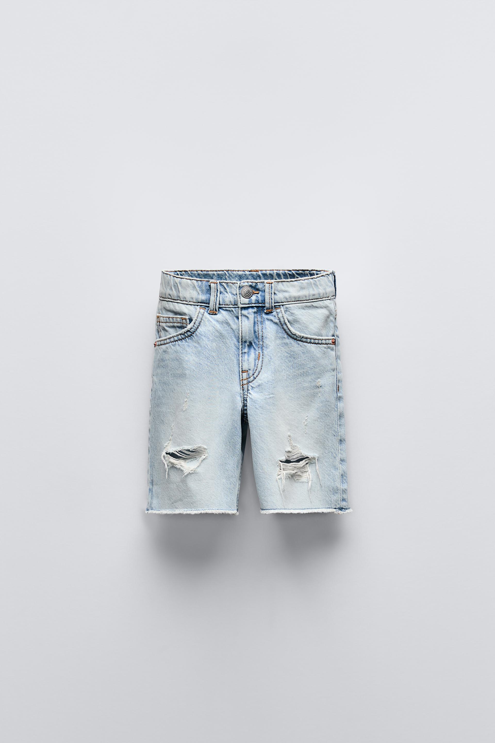 RIPPED DENIM SHORTS - Mid-blue | ZARA Canada