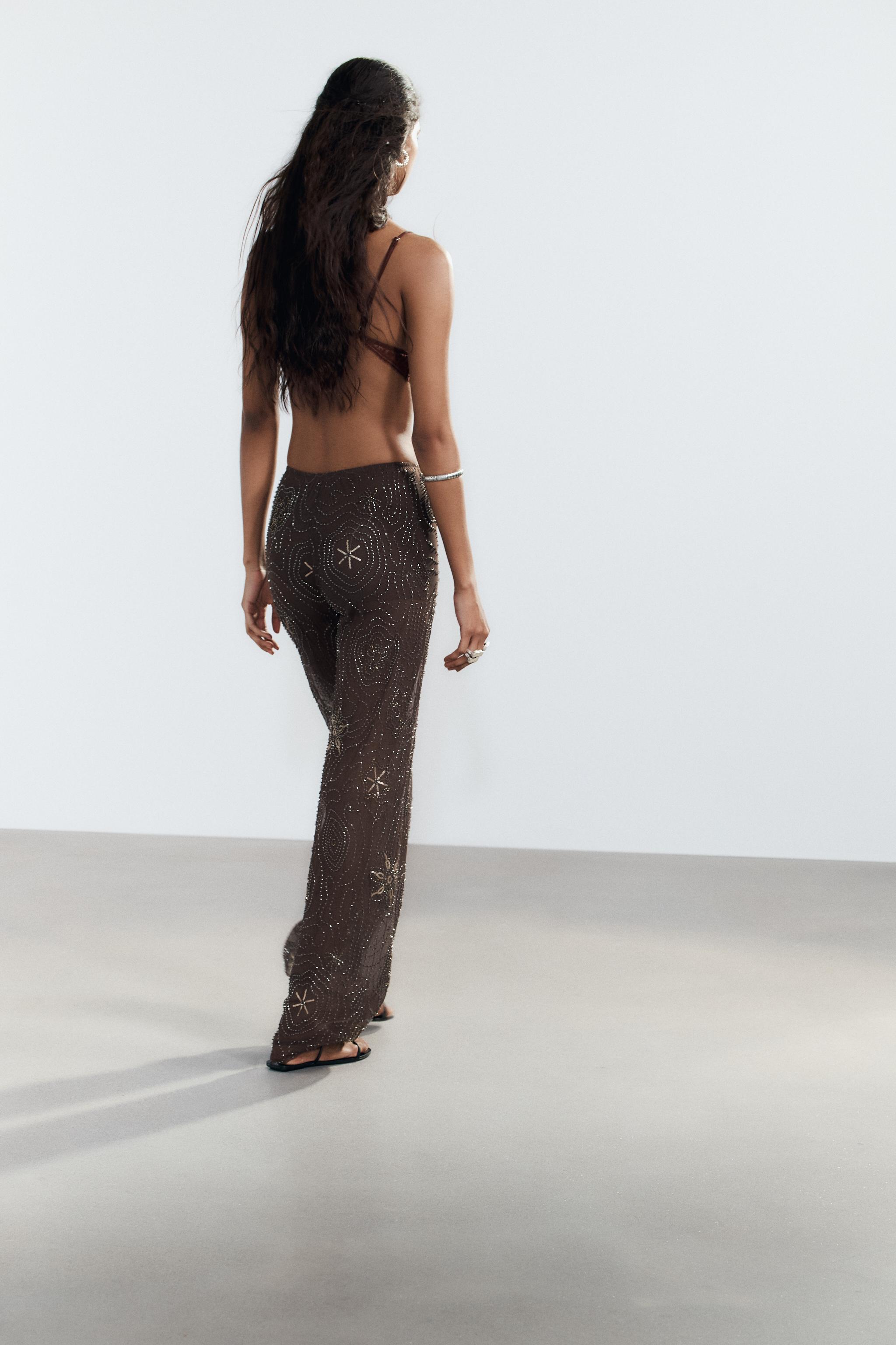 BEADED SEQUIN PANTS - Chocolate | ZARA United States BEADED SEQUIN PANTS - Chocolate | ZARA United States