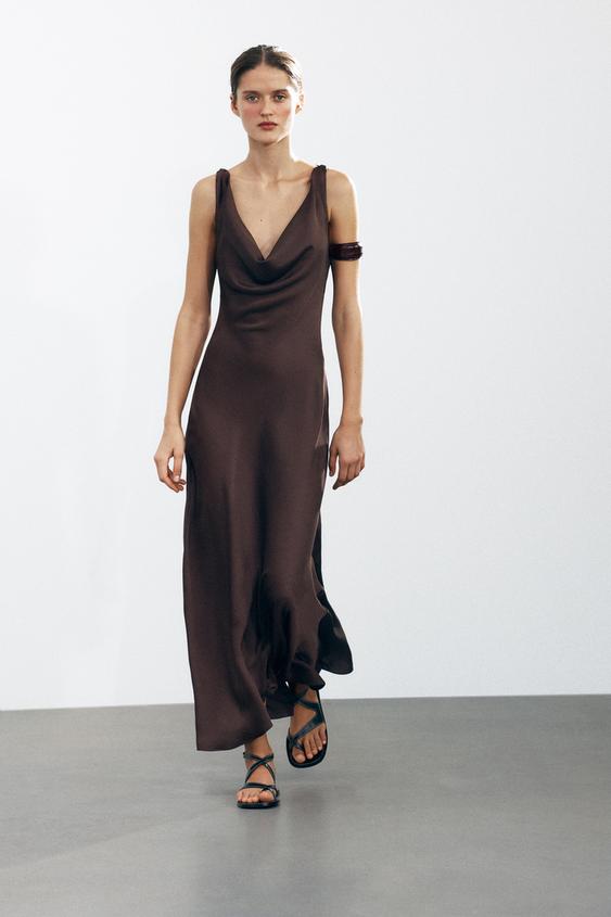 ZW COLLECTION LONG SATIN DRESS - Brown | ZARA Thailand