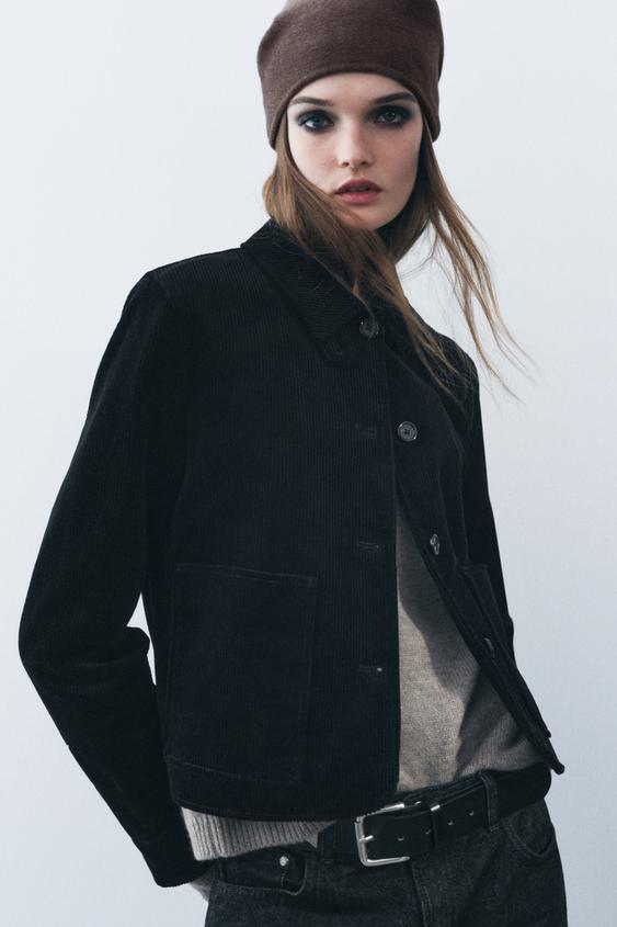 ZW COLLECTION CORDUROY JACKET - Black | ZARA Saudi Arabia