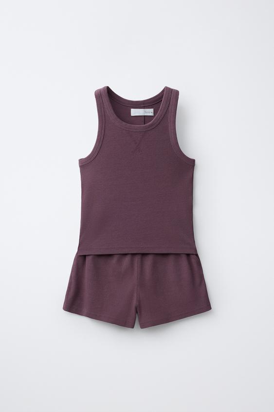 RIBBED WASHED TANK TOP AND BERMUDA SET - Purple | ZARA Canada