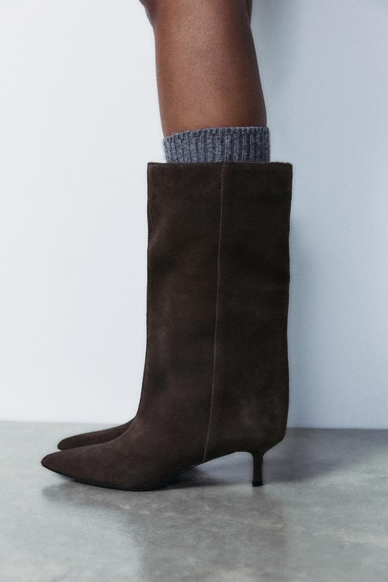 WIDE LEG SPLIT SUEDE ANKLE BOOTS - Brown | ZARA Australia