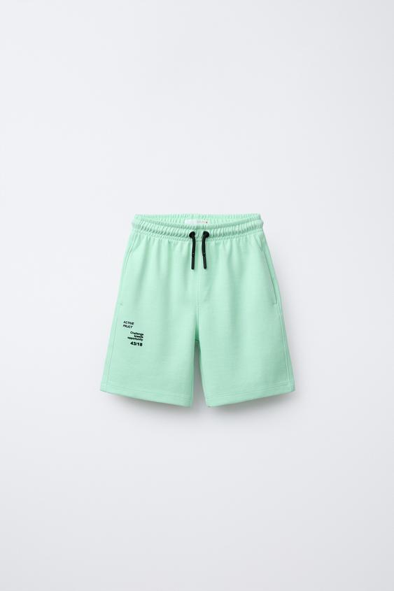 SPORTY BERMUDA SHORTS WITH RAISED SLOGAN - Mint | ZARA South Africa