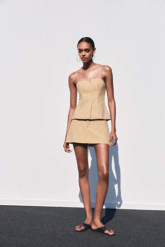 FALDA PANTALÓN RAYA DIPLOMÁTICA - Arena / Negro | ZARA España