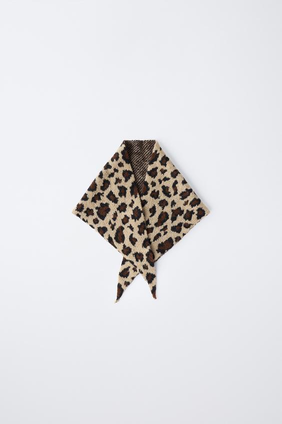 TRIANGULAR KNIT ANIMAL PRINT SCARF - Brown | ZARA United States
