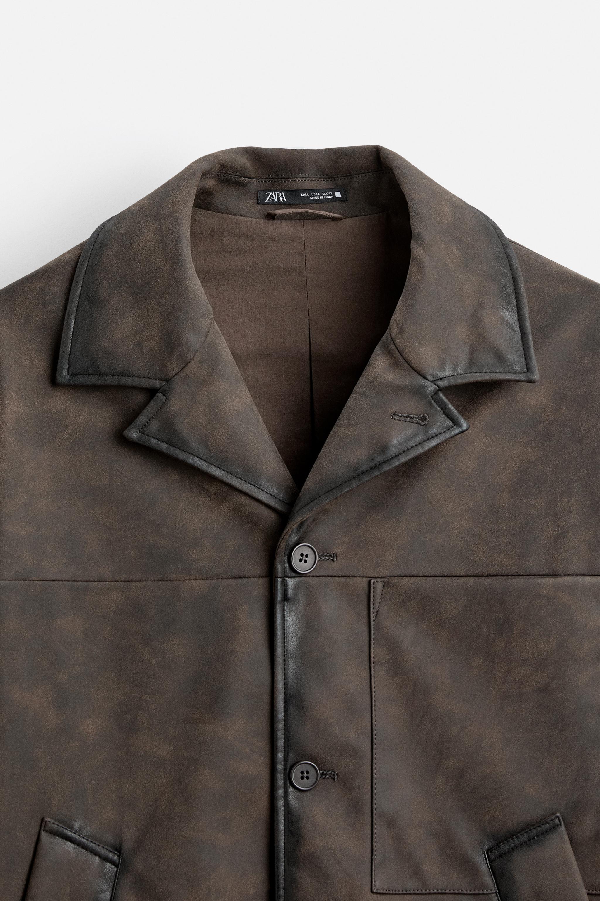 ウォッシュ加工フェイクレザージャケット - ブラウン | ZARA ウォッシュ加工フェイクレザージャケット - ブラウン | ZARA