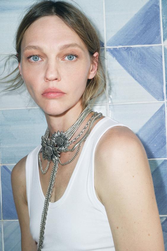 Flower Chain Choker Necklace Silver Zara Mexico