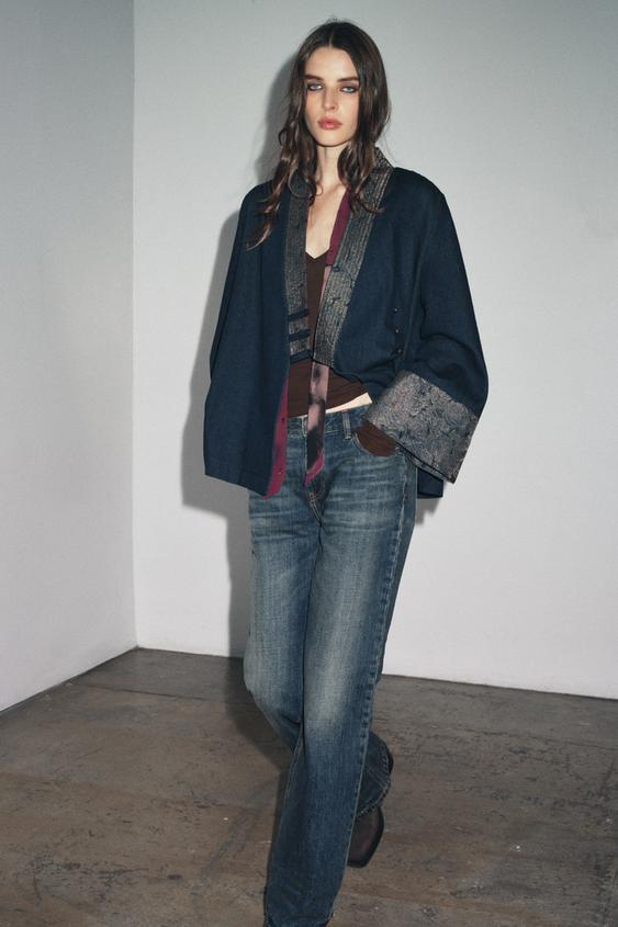 KIMONO EFFET DENIM JACQUARD - Bleu | ZARA Canada