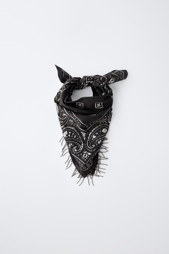 PAISLEY BANDANA WITH BEADED FRINGE - Black | ZARA United Kingdom