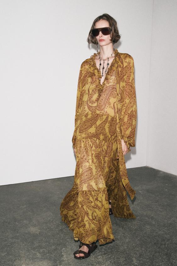 ROBE LONGUE IMPRIMÉE ZW COLLECTION - Ocre | ZARA Canada
