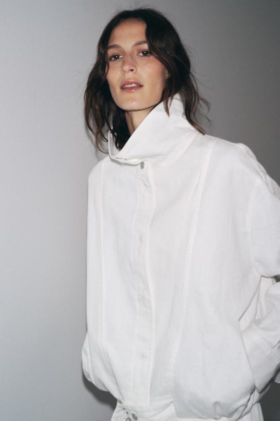 100% LINEN ZW COLLECTION BOMBER JACKET - White | ZARA Australia