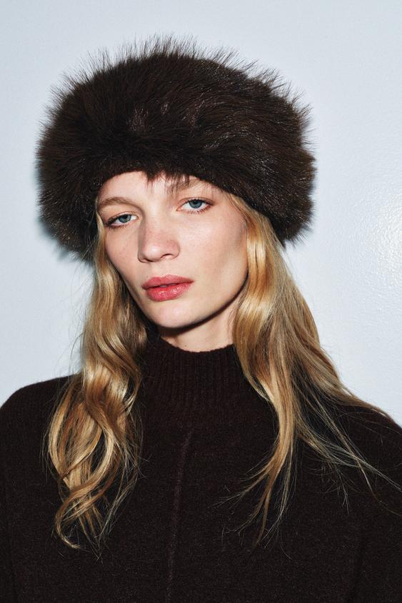 FAUX FUR KNIT BEANIE - Brown | ZARA Canada