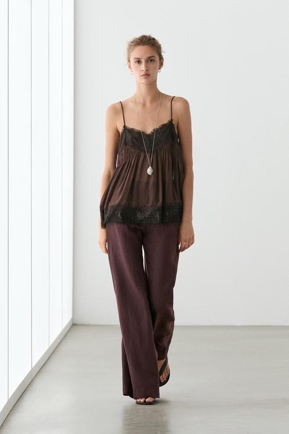 Pantalon flare taille moyenne 100 % lin - divers | ZARA Canada