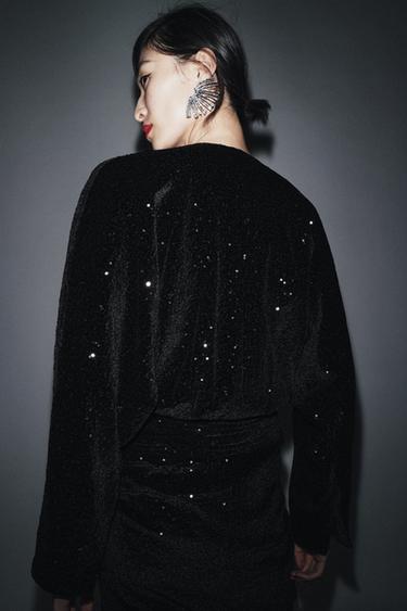 ROBE À PAILLETTES AVEC ÉPAULETTES ZW COLLECTION - Noir | ZARA France