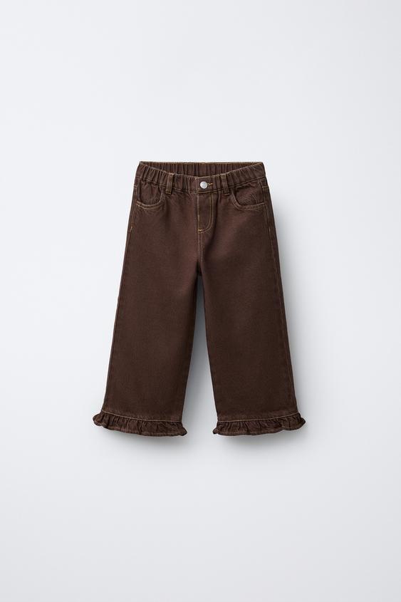 TWILL CULOTTES WITH RUFFLED HEM - Brown | ZARA United States