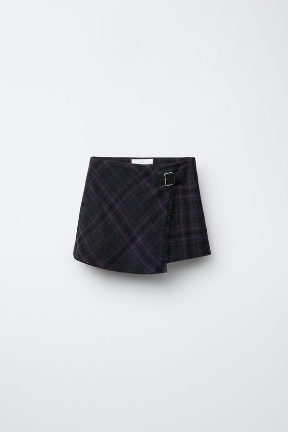 JUPE-SHORT PARÉO À CARREAUX - Violet | ZARA Belgique / Belgium